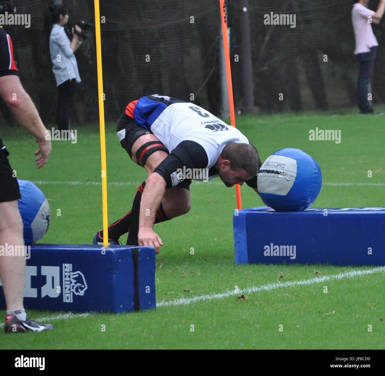 Michael Broadhurst takes part in a defense drill during a Japan ...