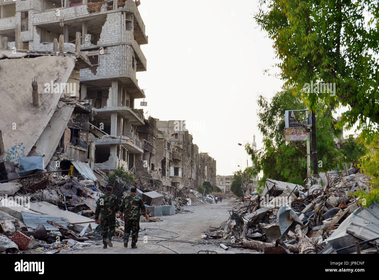 Buildings destroyed in the Syrian civil war in the Yarmouk district on ...
