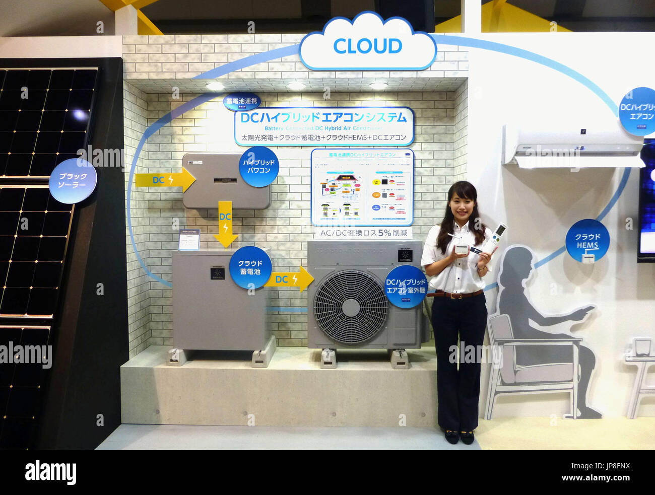 A display explaining how Sharp Corp.'s direct current air conditioning ...