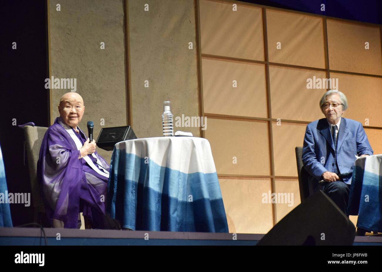 Jakucho Setouchi (L), a famed novelist and Buddhist nun, and Yoji ...