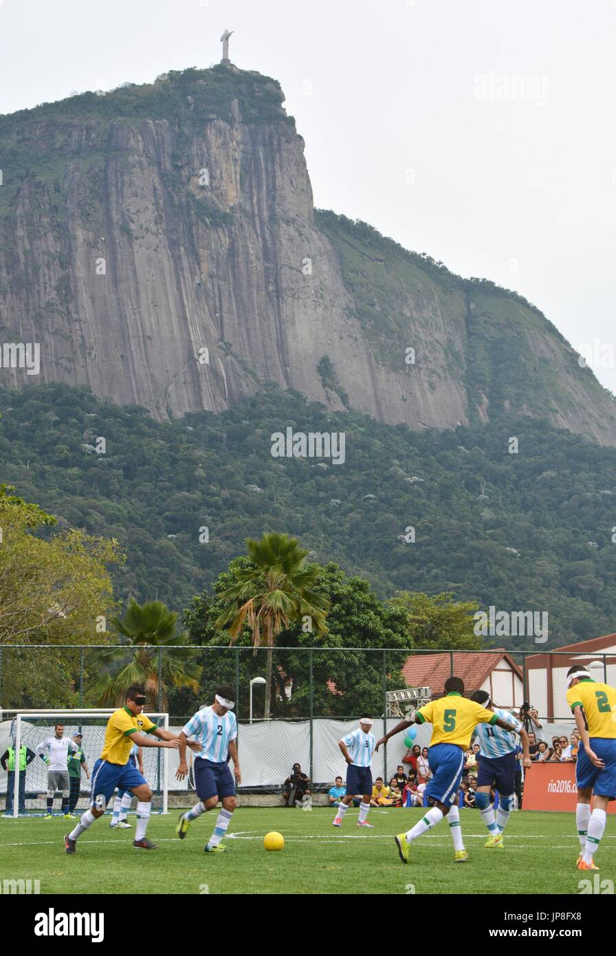 Brazilian and Argentinean blind football players compete in an ...