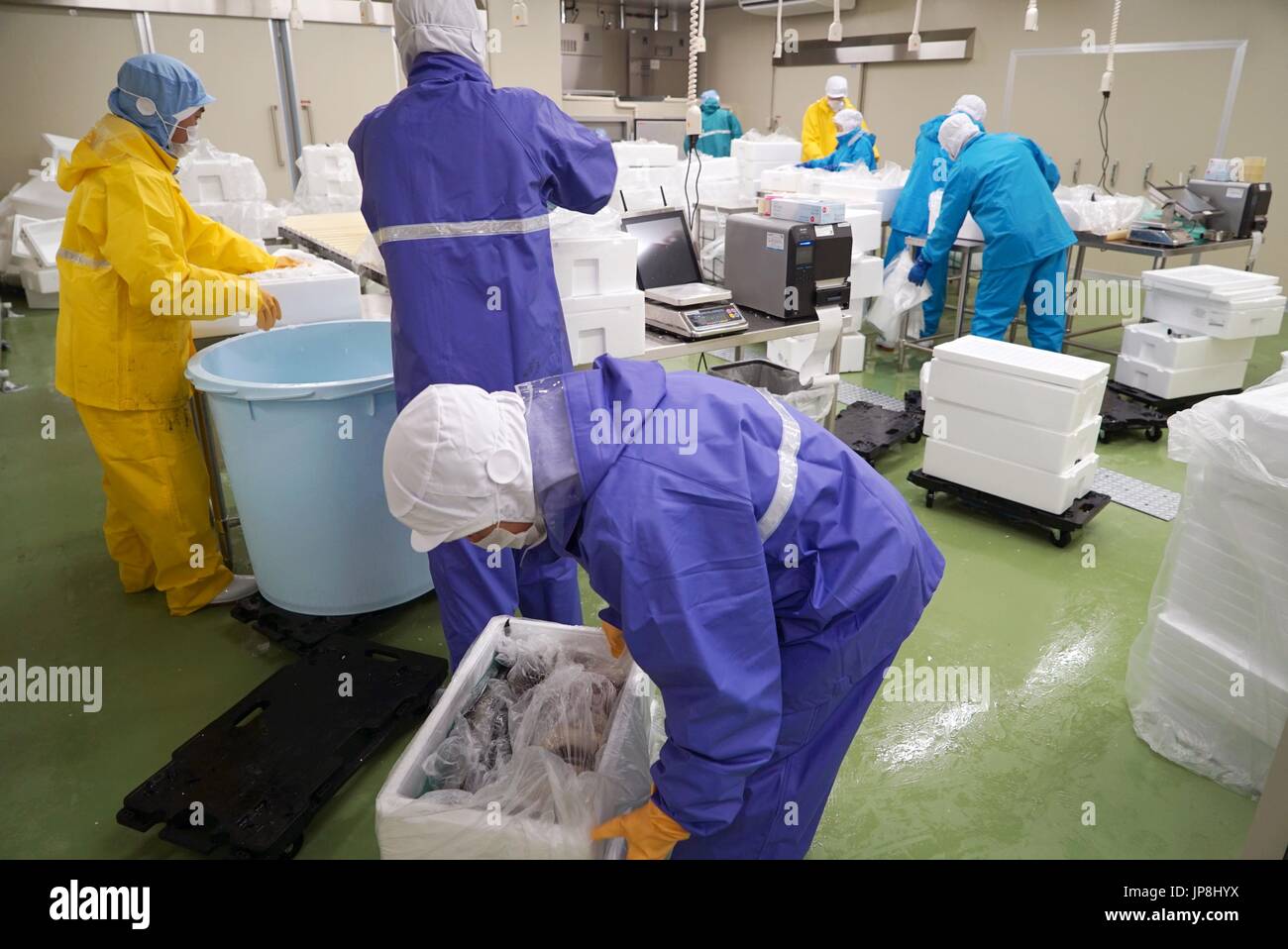 Photo shows the marine product sorting and processing facility, which ...