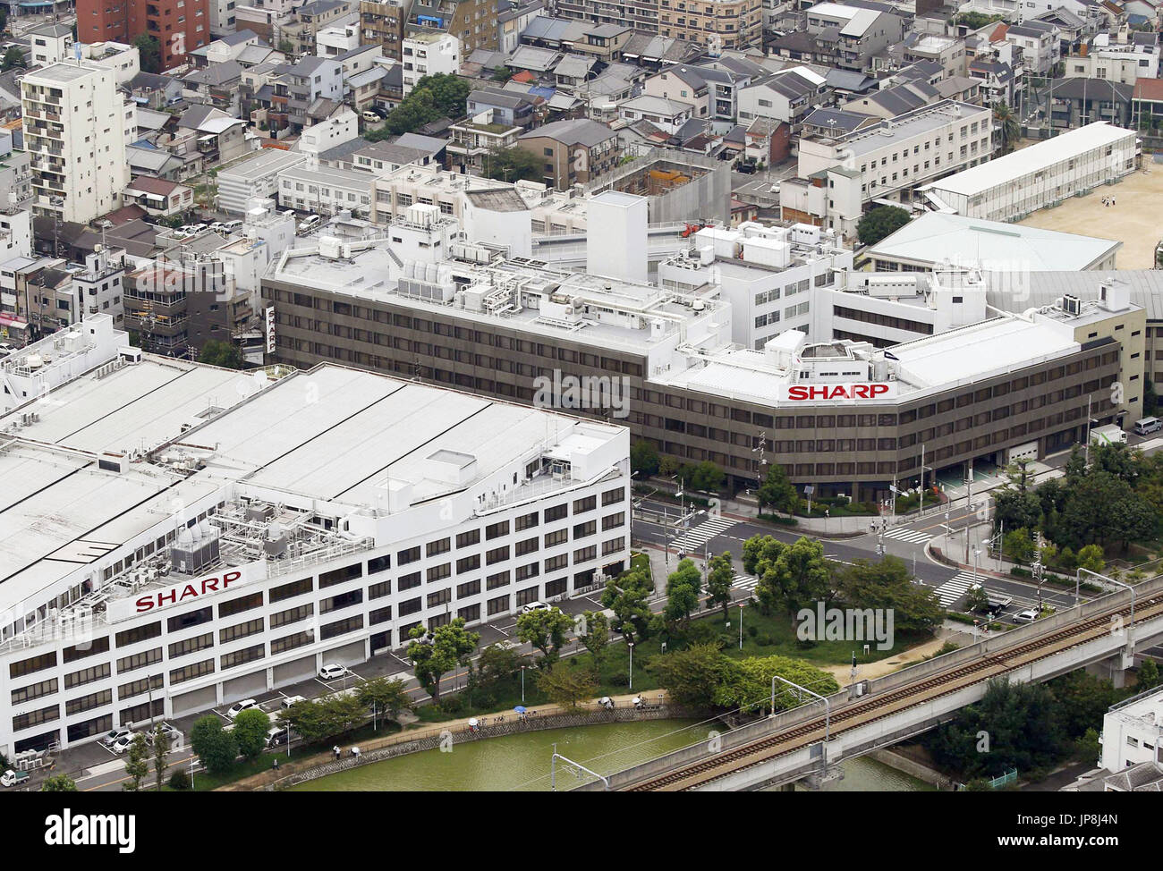 Aerial photo shows Sharp Corp.'s head office buildings in Osaka on Sept ...