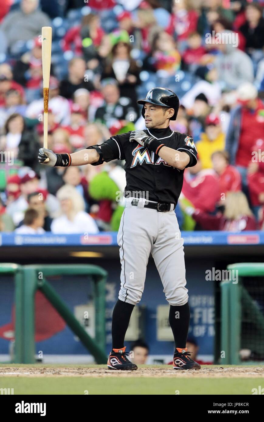 Japanese outfielder Ichiro Suzuki of the Miami Marlins prepares to bat ...