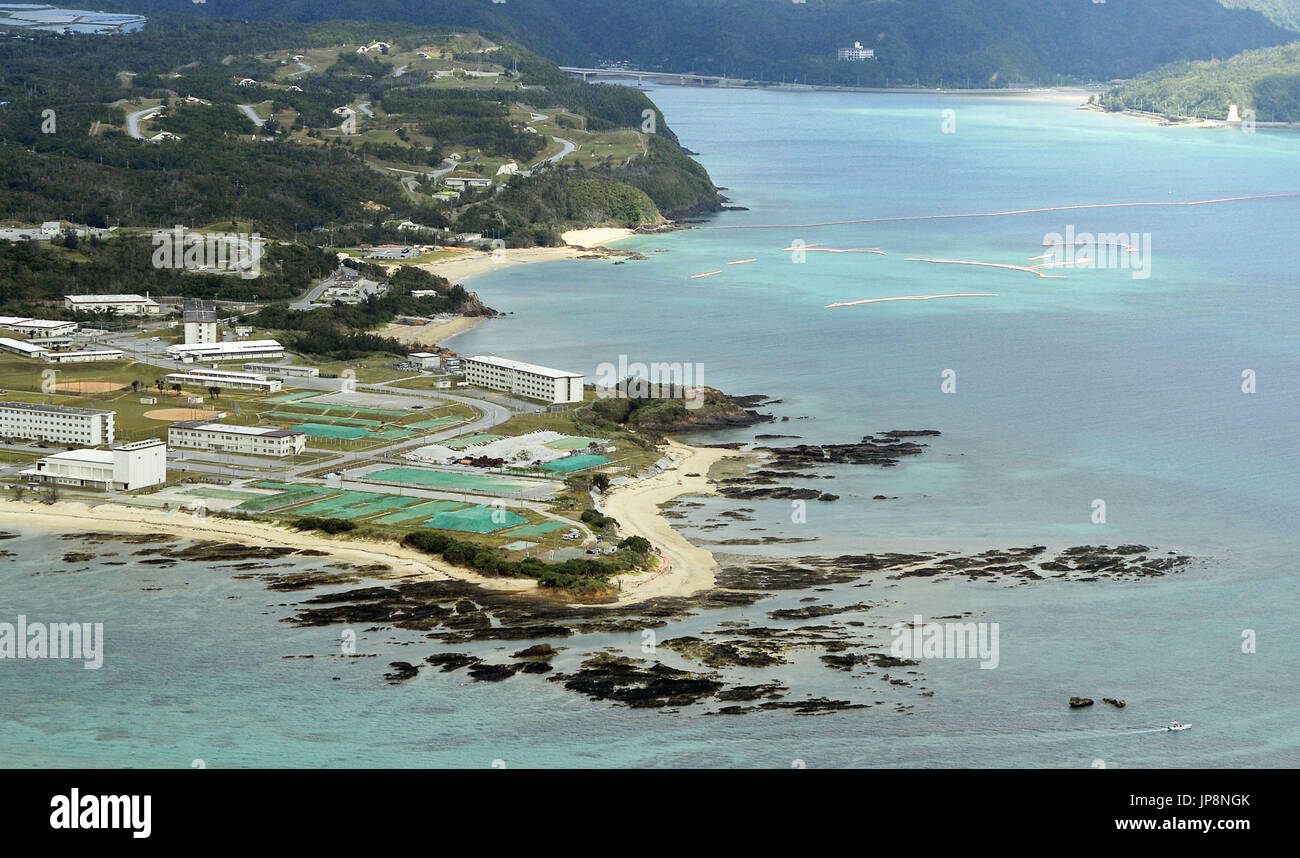 File photo taken in August 2015 shows the Henoko coastal area in Nago ...