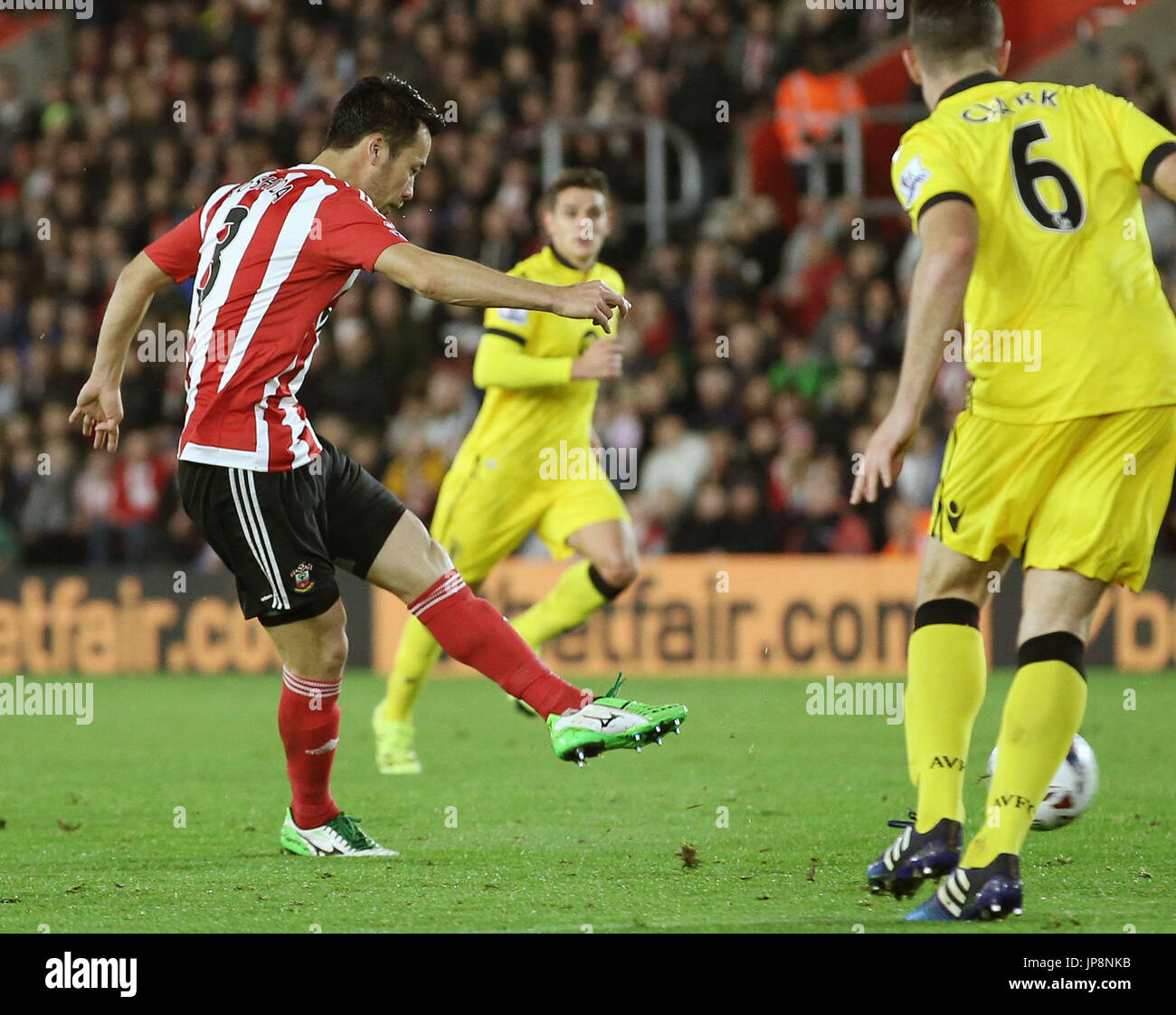 Maya Yoshida (L) of Southampton opens the scoring in the second half of ...