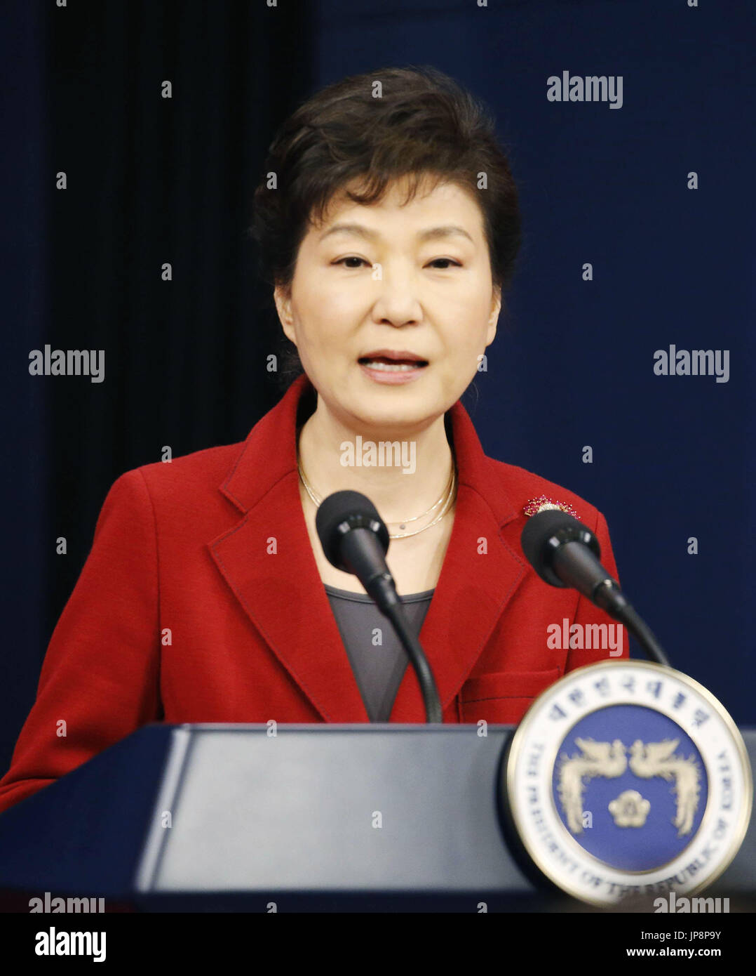 South Korean President Park Geun Hye speaks during a joint news ...