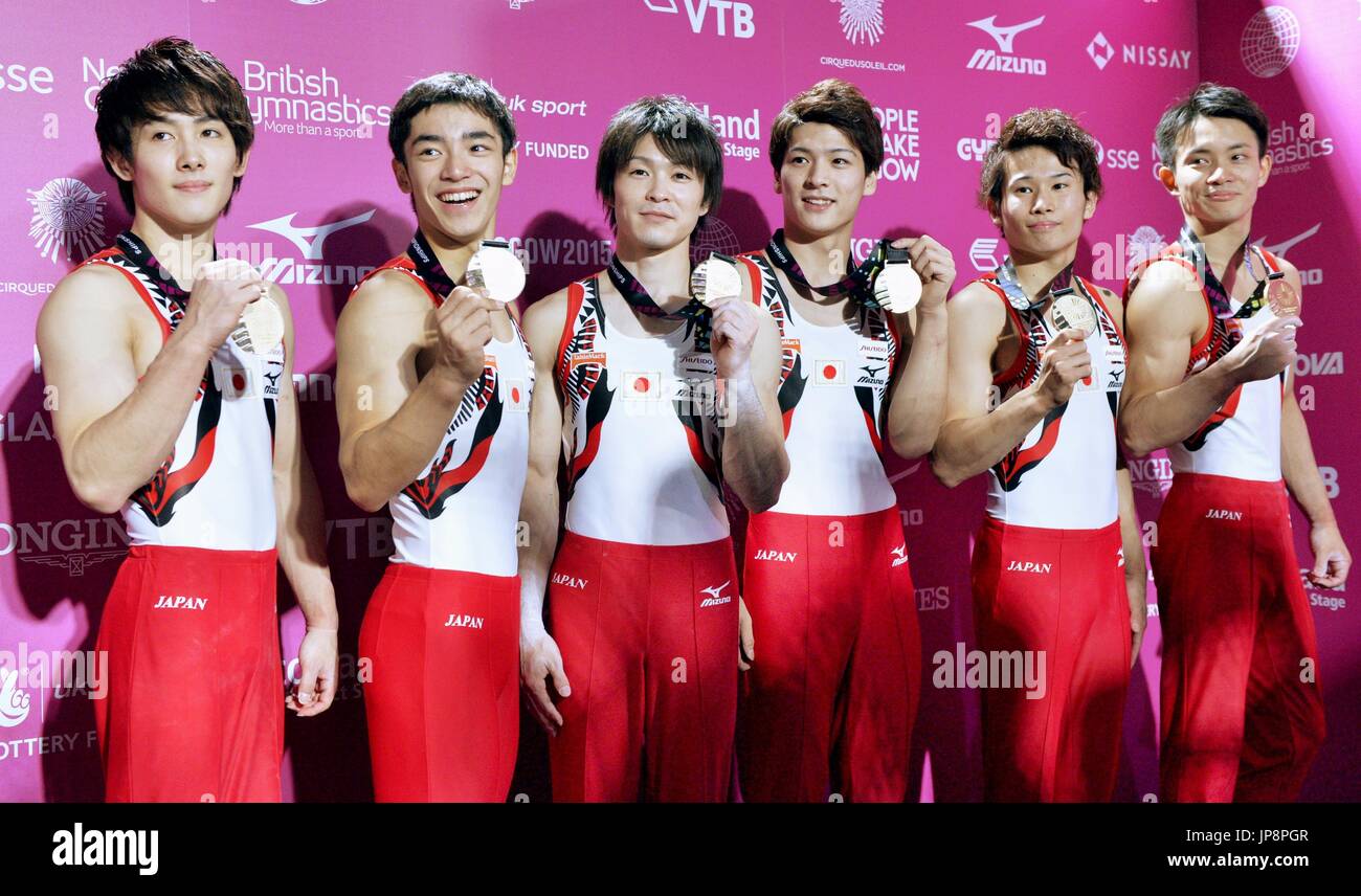 Members of the Japanese men's national team pose with gold medals at ...