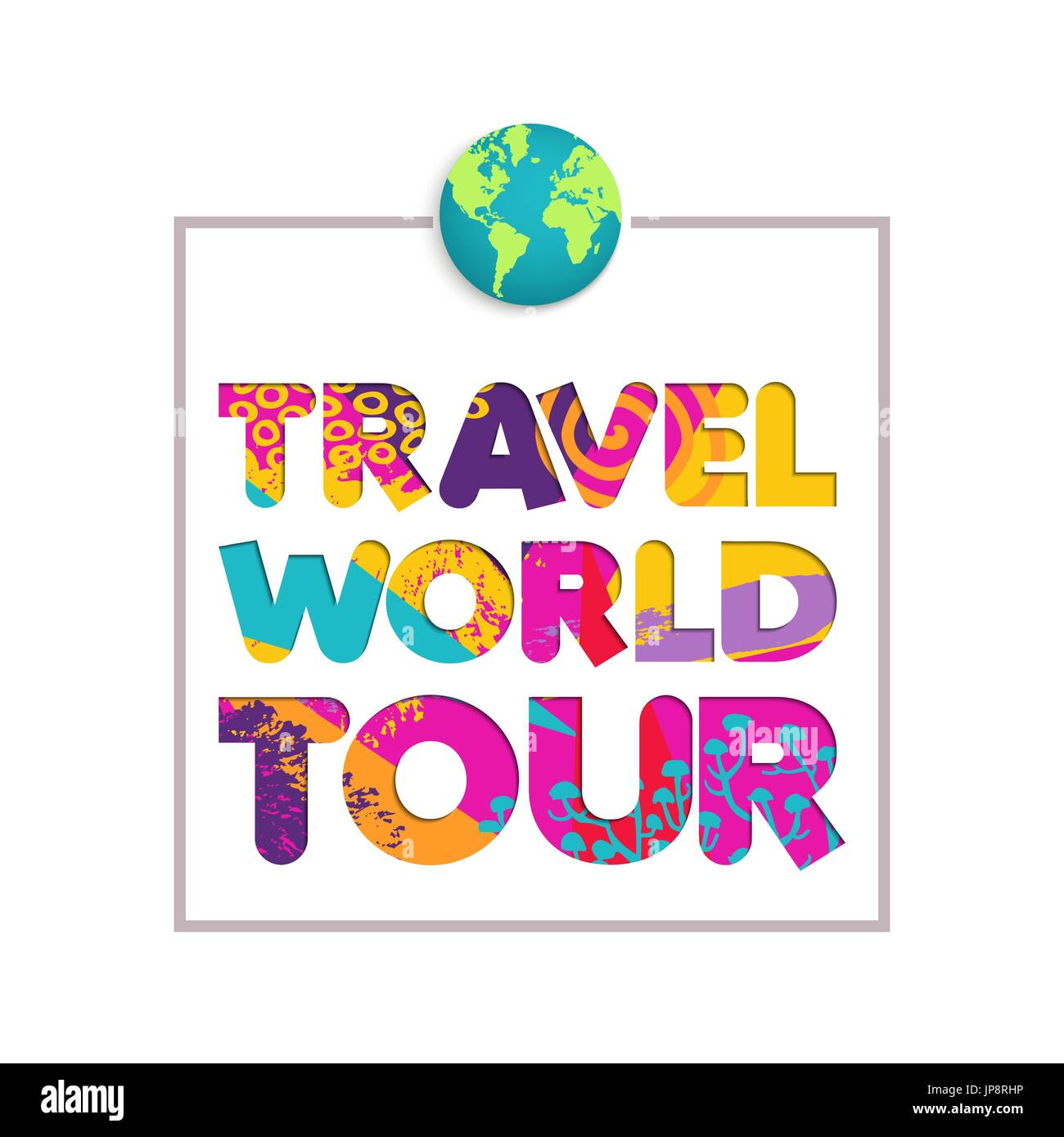 Travel the world color quote, typography design in paper cut style. Fun ...