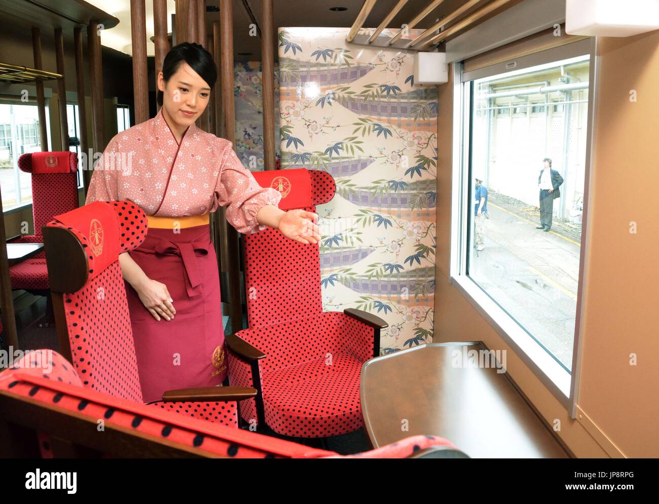 West Japan Railway Co. unveils to the press Aug. 21, 2015, in Hakusan ...