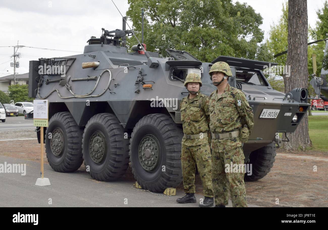 The Japanese Ground Self-Defense Force displays a chemical protection ...