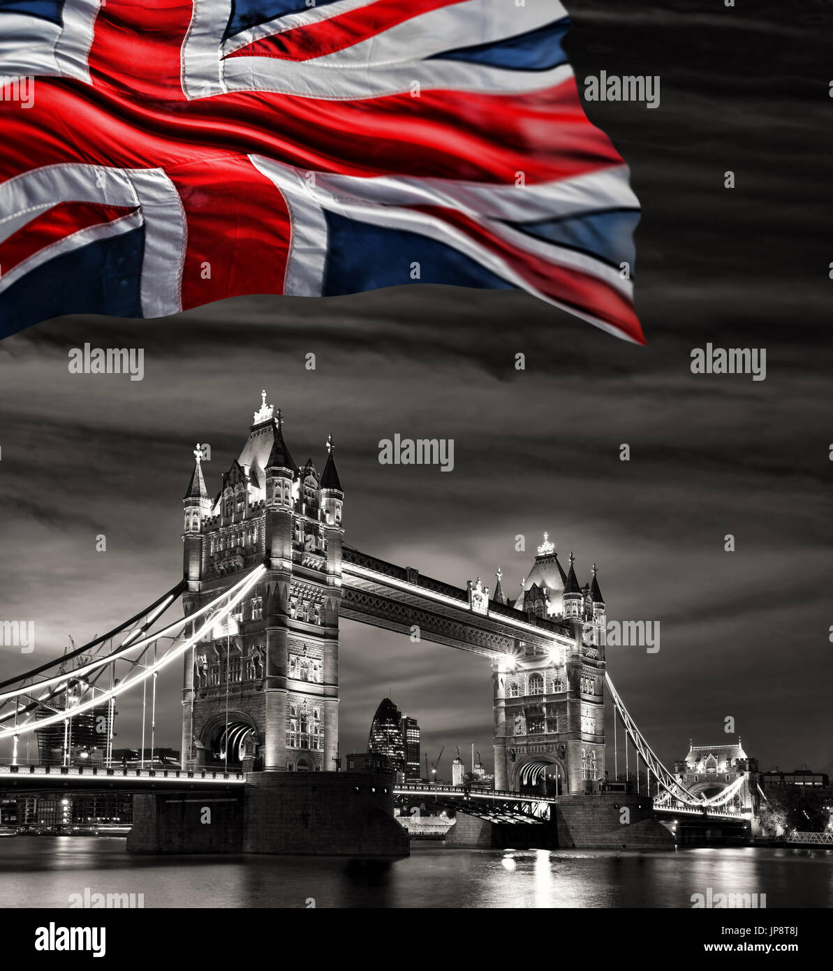 Famous London Tower Bridge with flag of England Stock Photo - Alamy