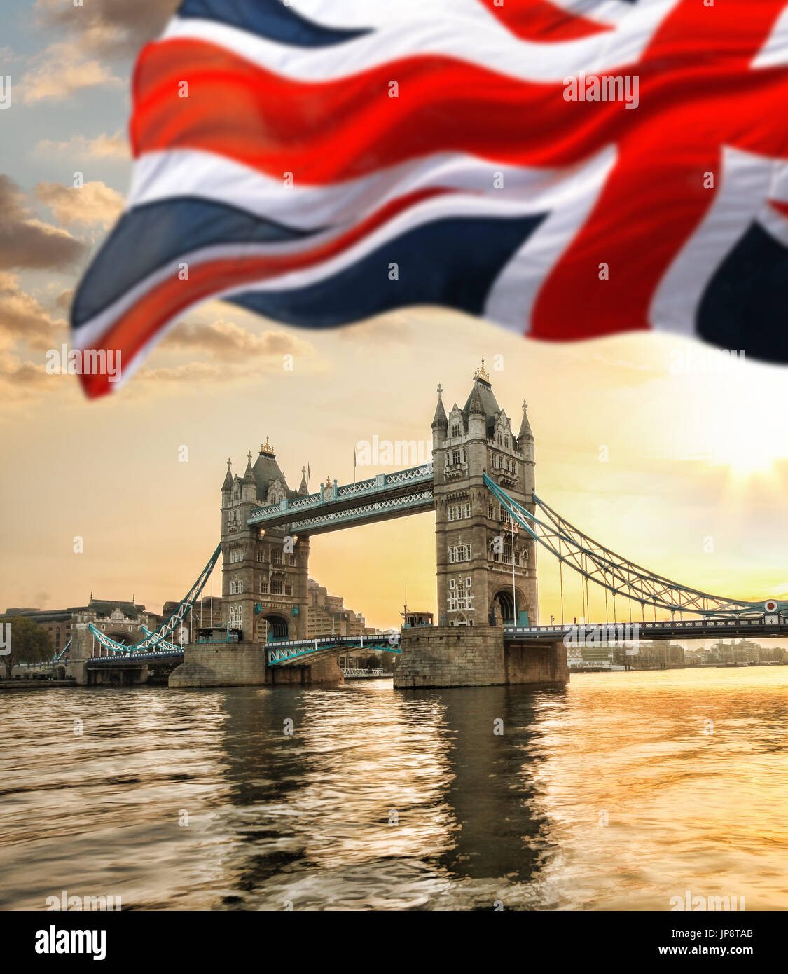 Famous London Tower Bridge with flag of England Stock Photo - Alamy