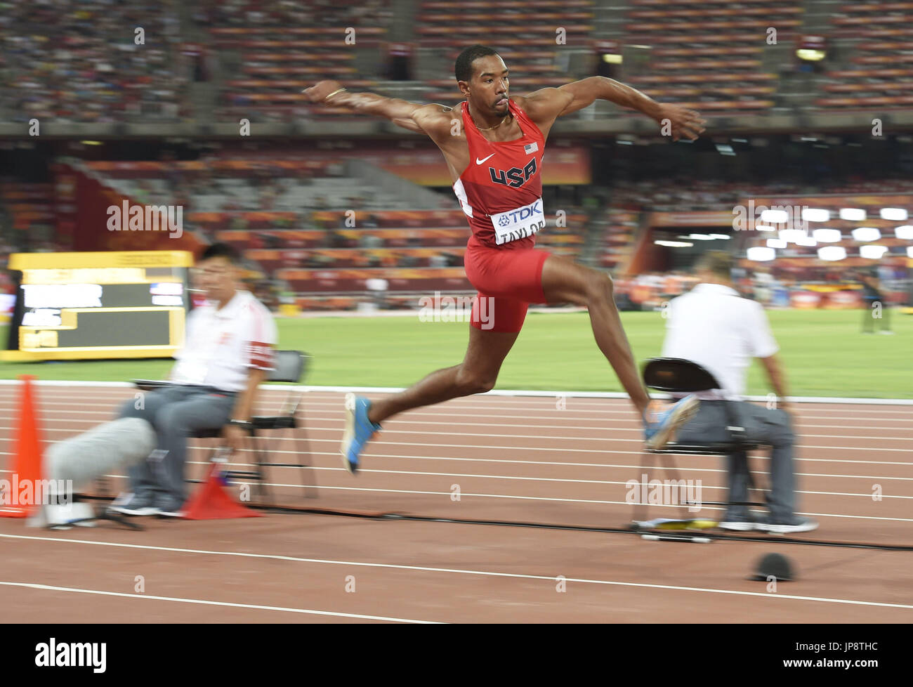 Christian Taylor of the United States competes in the men's triple jump ...