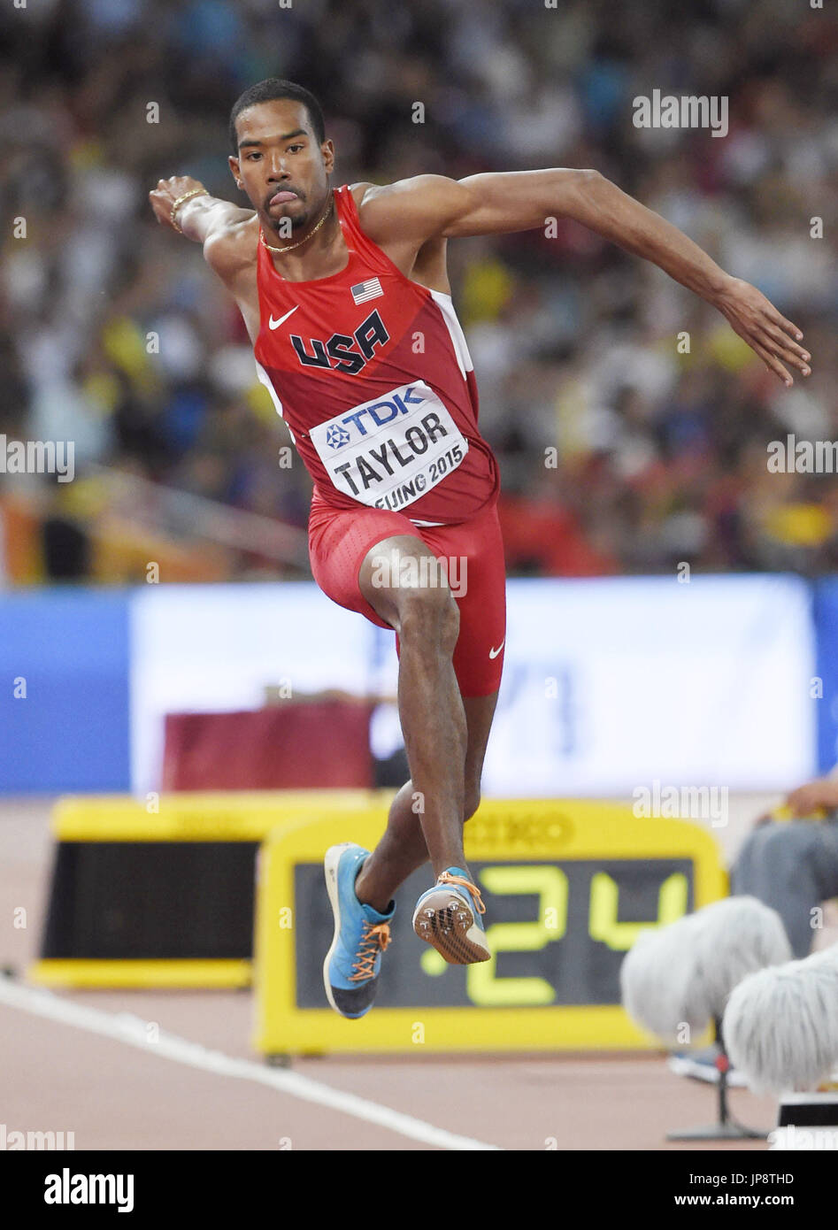 Christian Taylor of the United States competes in the men's triple jump ...
