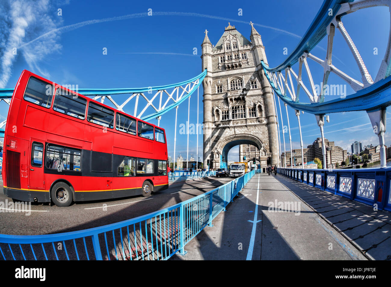 Famous Tower Bridge with buses in London, England Stock Photo - Alamy