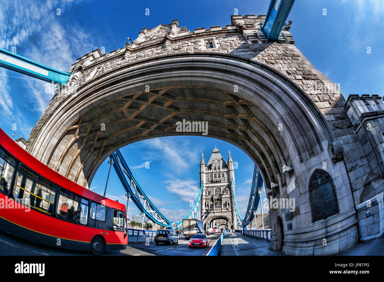 Famous Tower Bridge with buses in London, England Stock Photo - Alamy