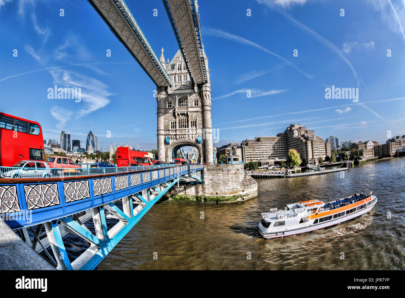 Famous Tower Bridge with buses in London, England Stock Photo - Alamy
