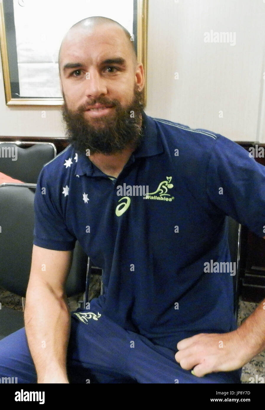 Australian rugby player Scott Fardy speaks in an interview with Kyodo ...