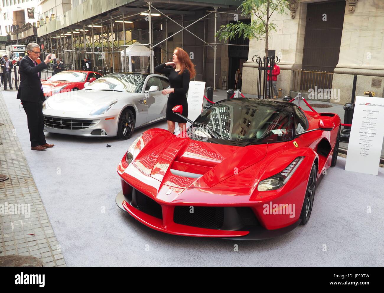 Ferrari cars are parked outside the New York Stock Exchange on Oct. 21 ...
