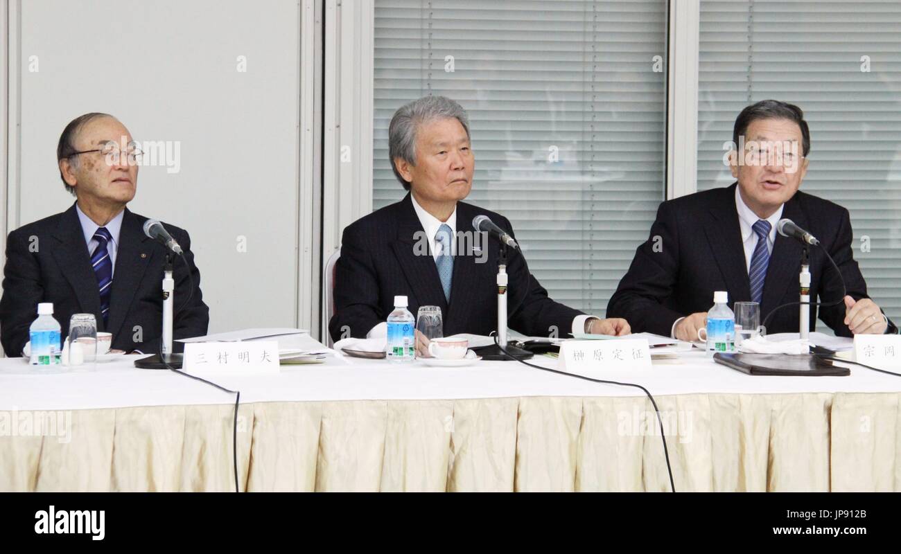 Three Japanese business leaders attend a gathering in Tokyo on Oct. 20 ...