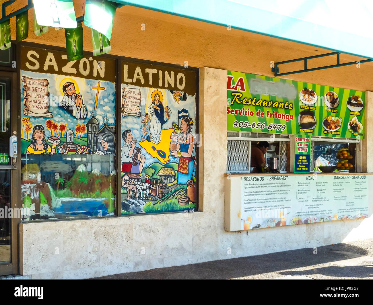 Fast Food and Restaurant, Calle Ocho, Miami, Florida, USA Stock Photo ...