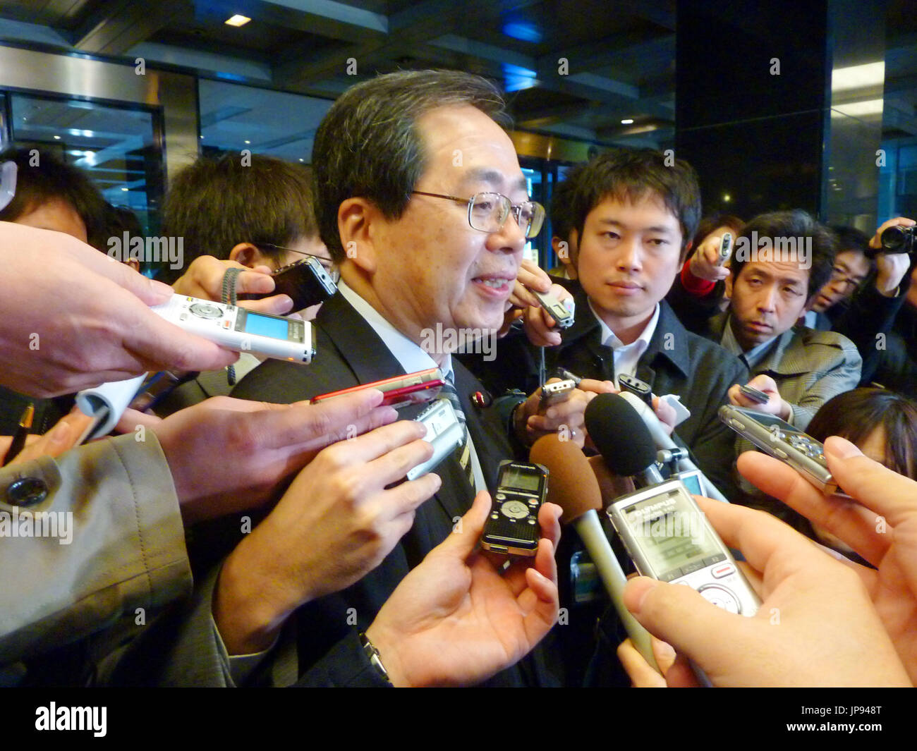 Tetsuo Saito, tax panel chief of the Komeito party, meets with reporters in Tokyo on Nov. 25 ...