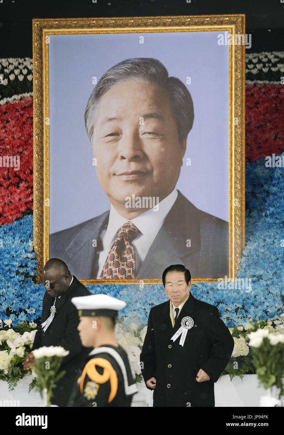 A large portrait of the late former South Korean President Kim Young ...