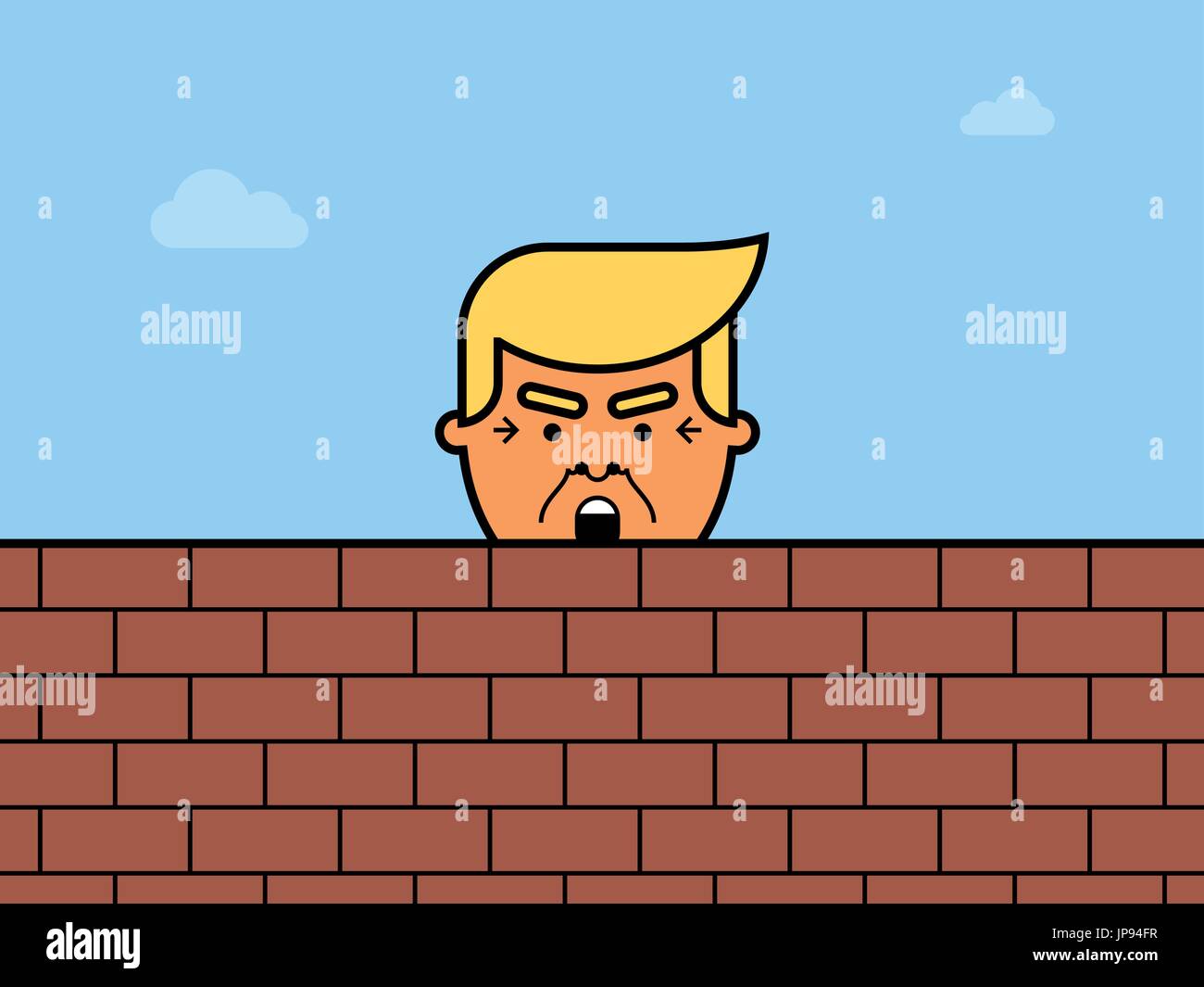 Donald Trump behind a brick Wall. Vector flat illustration of the ...