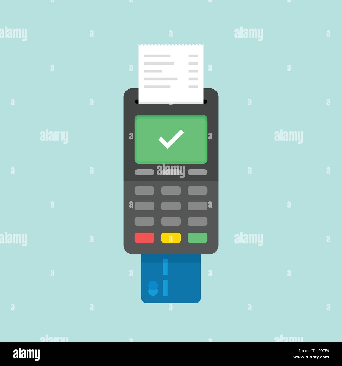 Payment by credit card using POS terminal, approved payment. Flat ...