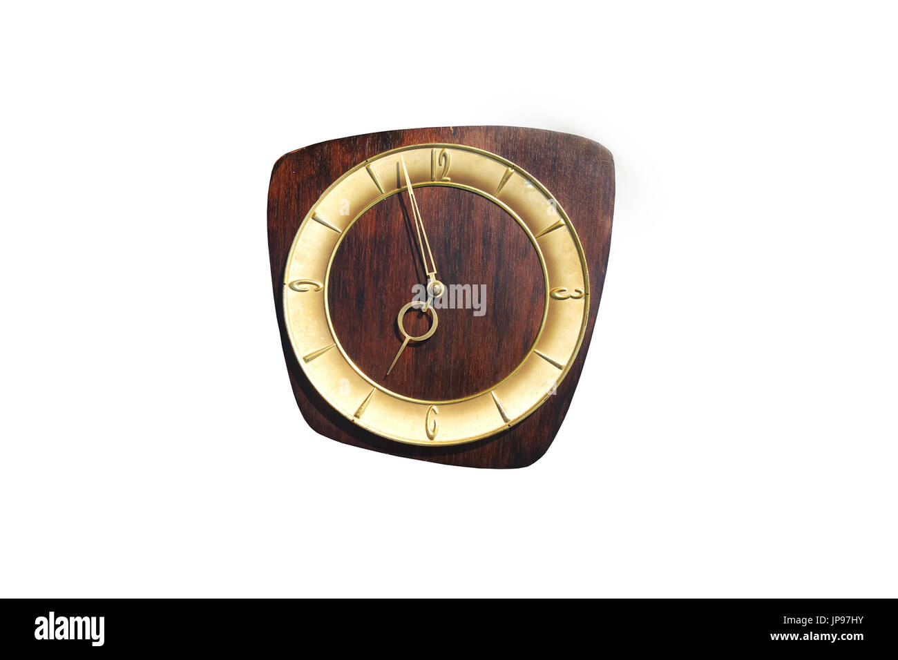 Old wooden clock on isolated white background Stock Photo - Alamy