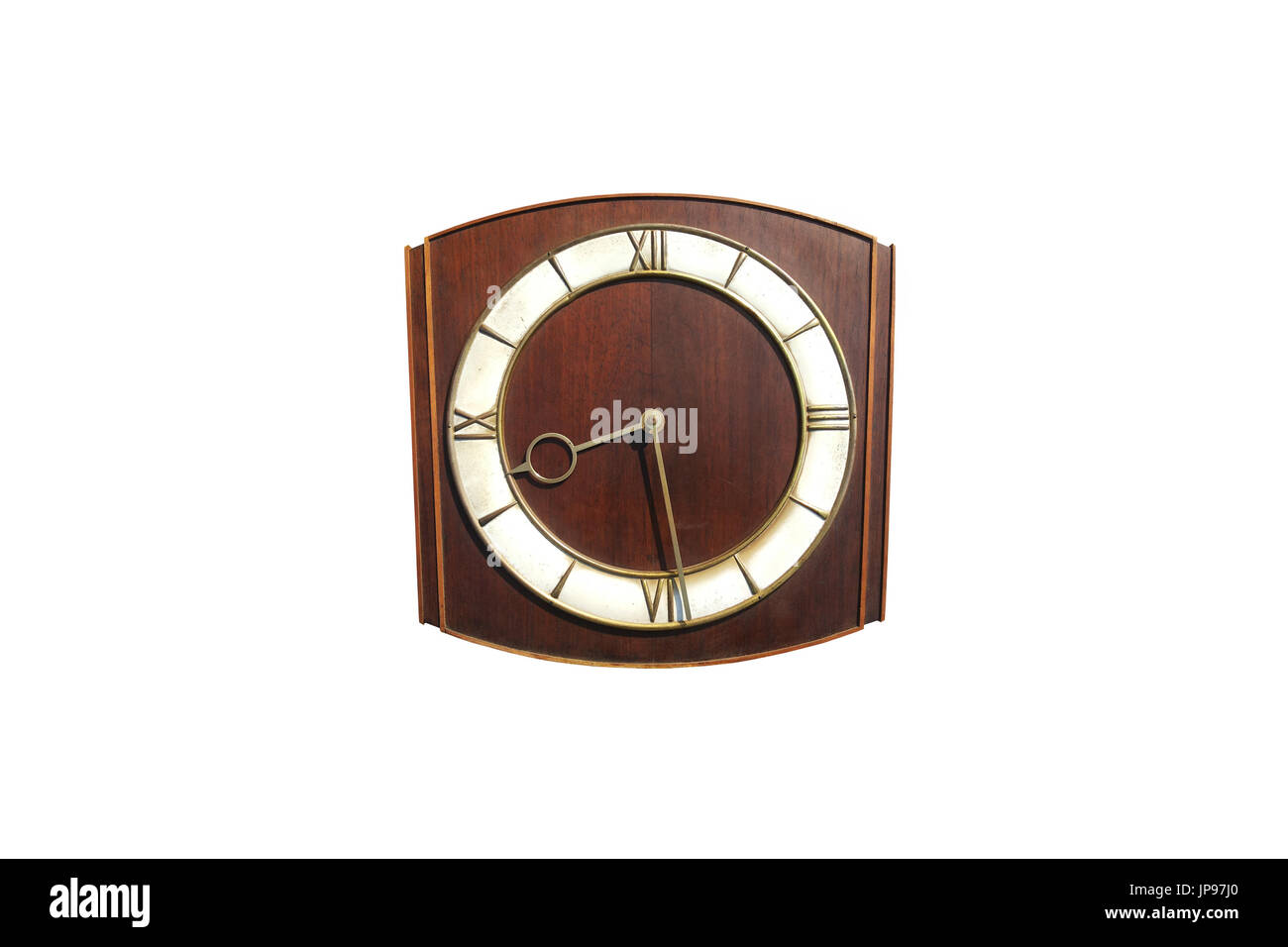 Old wooden clock on isolated white background Stock Photo - Alamy
