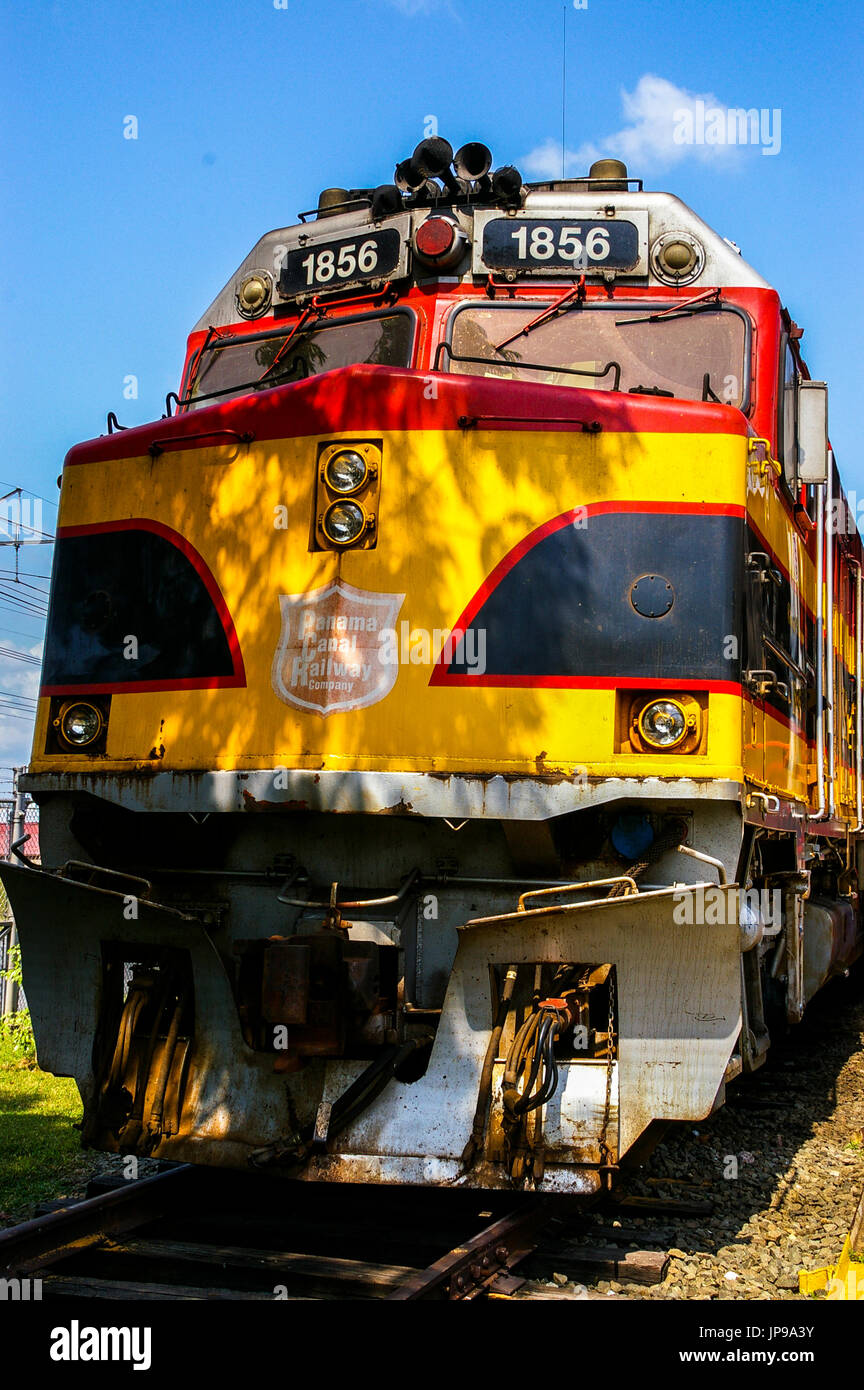 Panama canal railway locomotive front view at the Panama City train ...
