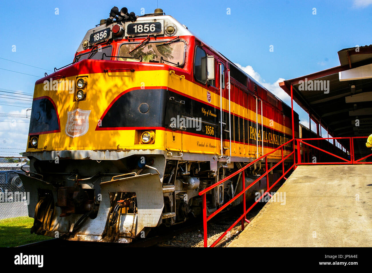 Panama canal railway locomotive front view at the Panama City train ...