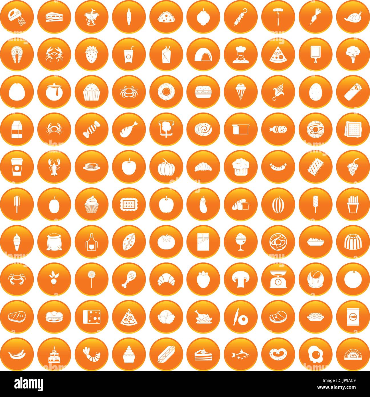 100 favorite food icons set orange Stock Vector Image & Art - Alamy