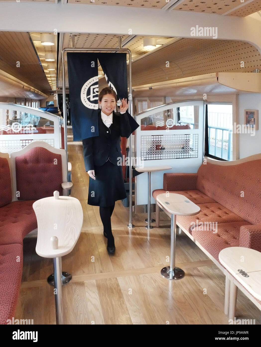 Photo shows the interior of Kyoto Tango Railway's new "Tango-no-umi ...