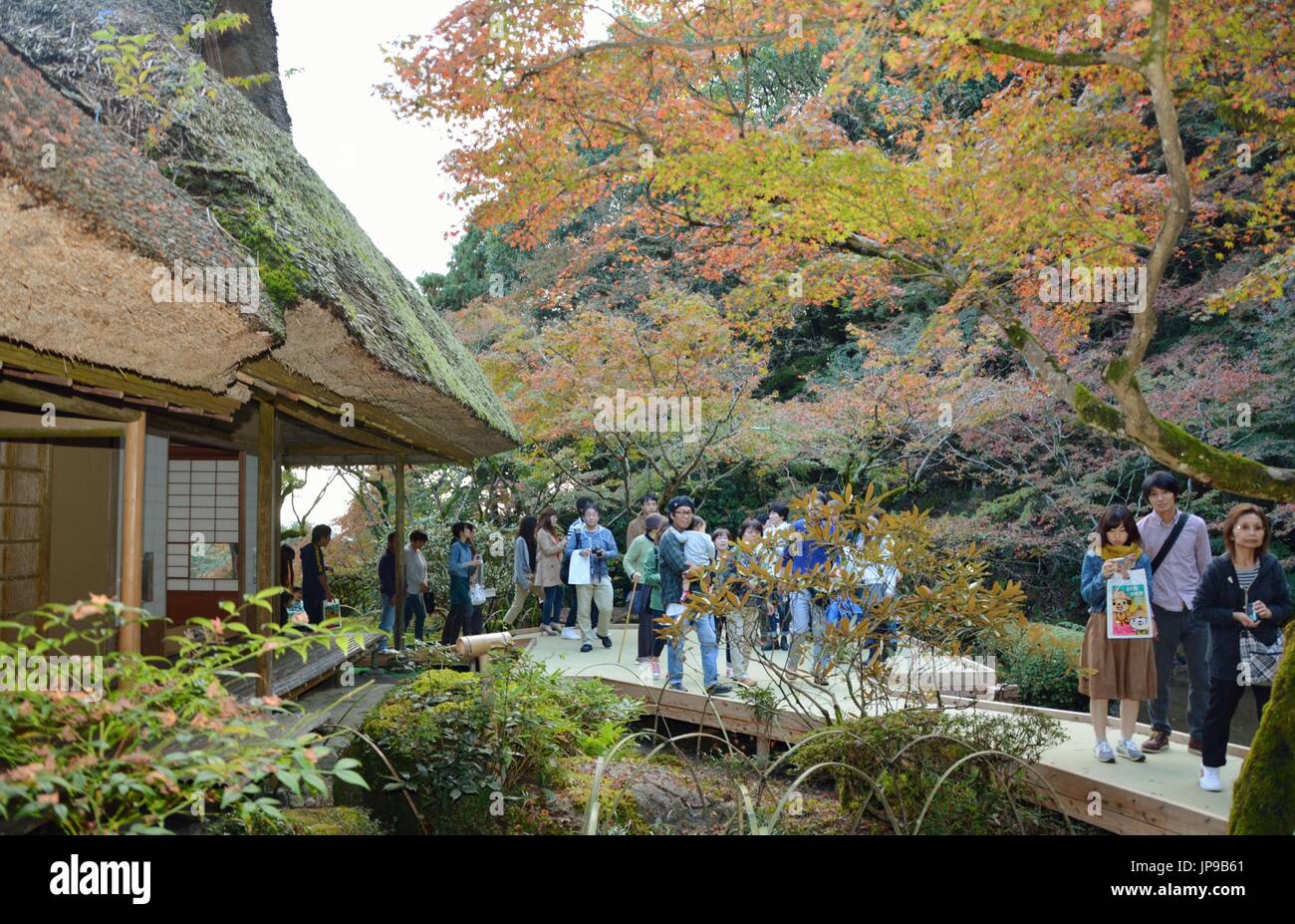 Tourists visit the Kunenan cottage in Kanzaki, Saga Prefecture ...