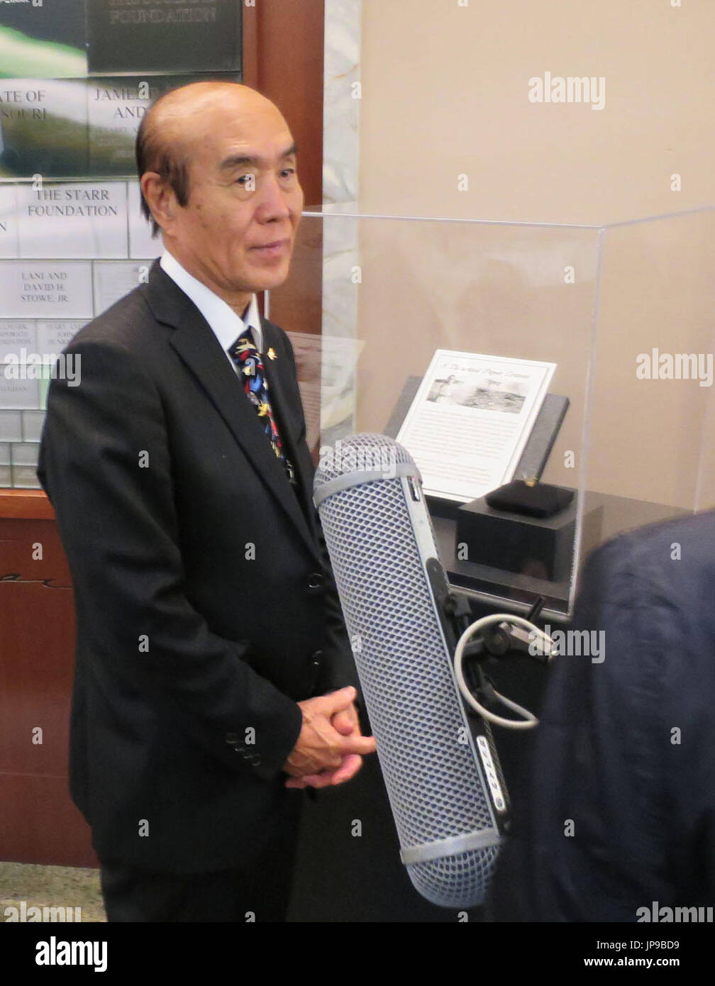 Masahiro Sasaki meets with reporters on Nov. 19, 2015, after donating ...