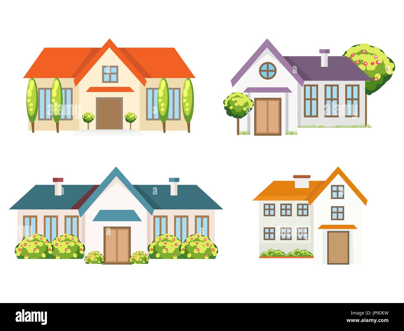 Colorful residential houses collection. Vector houses isolated on white ...