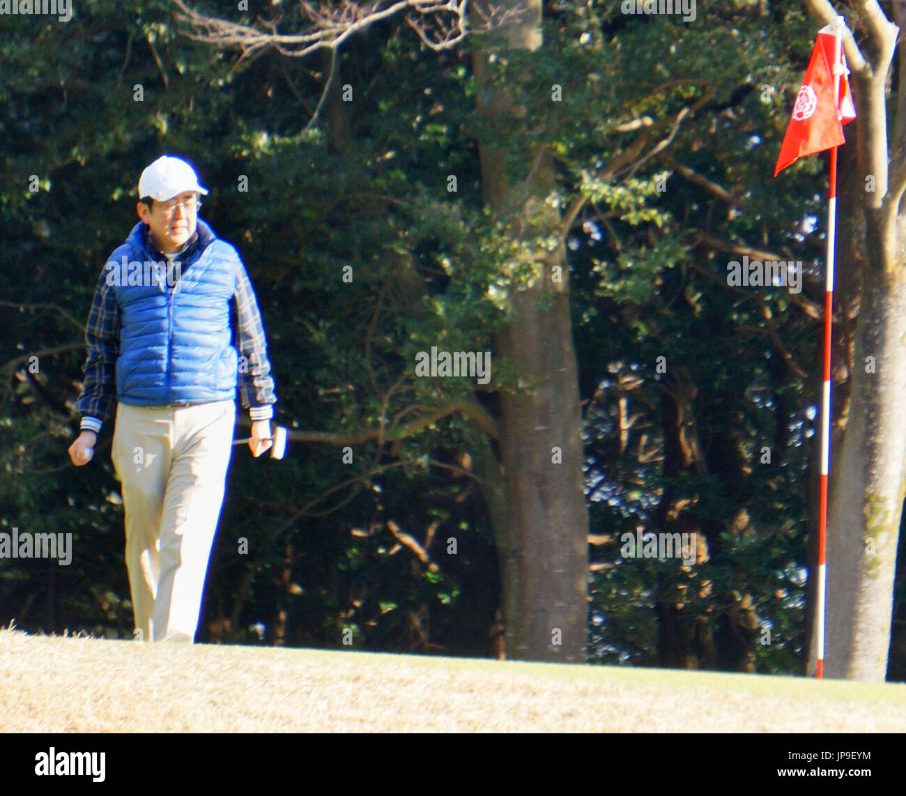 Japanese Prime Minister Shinzo Abe enjoys playing golf in Sodegaura ...