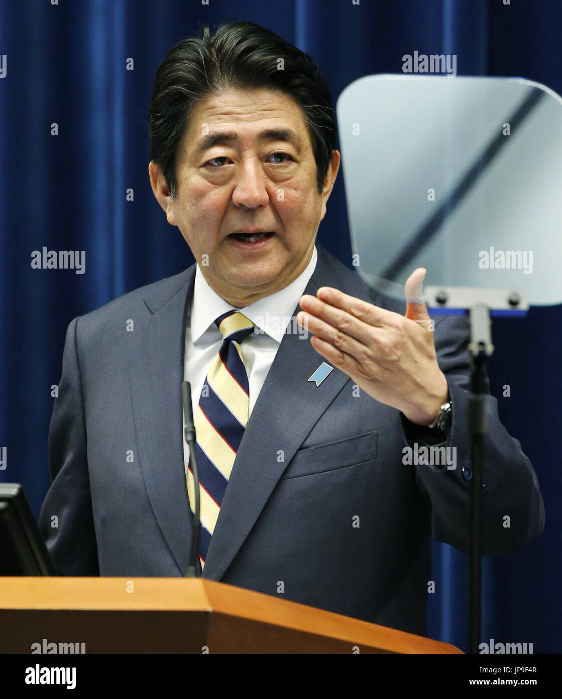 Japanese Prime Minister Shinzo Abe attends the New Year's press ...