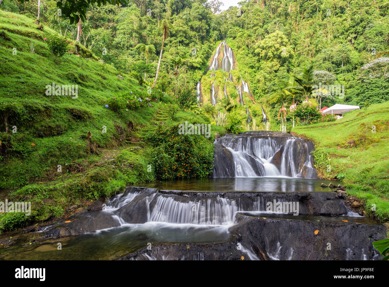 Waterfall at the hot springs in Santa Rosa de Cabal, Colombia Stock ...