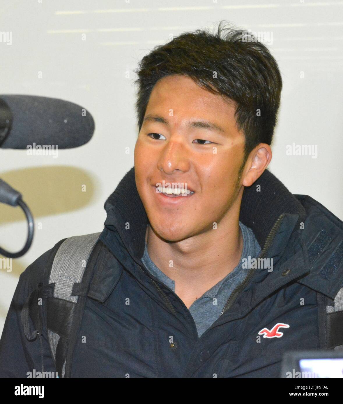 Japanese swimmer Daiya Seto speaks to reporters at Tokyo's Haneda ...