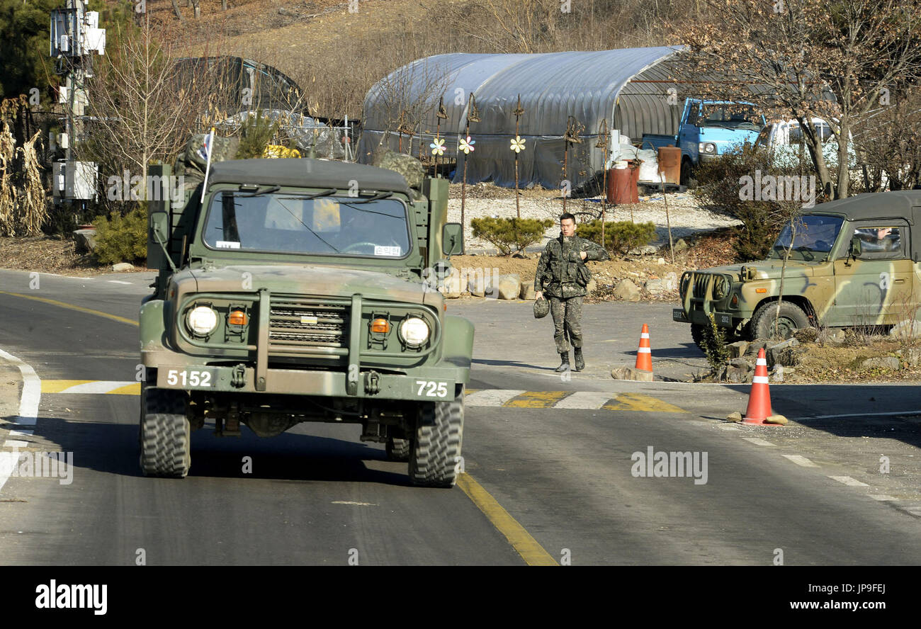 South Korean military vehicles pictured on Jan. 8, 2016, in Yeoncheon ...