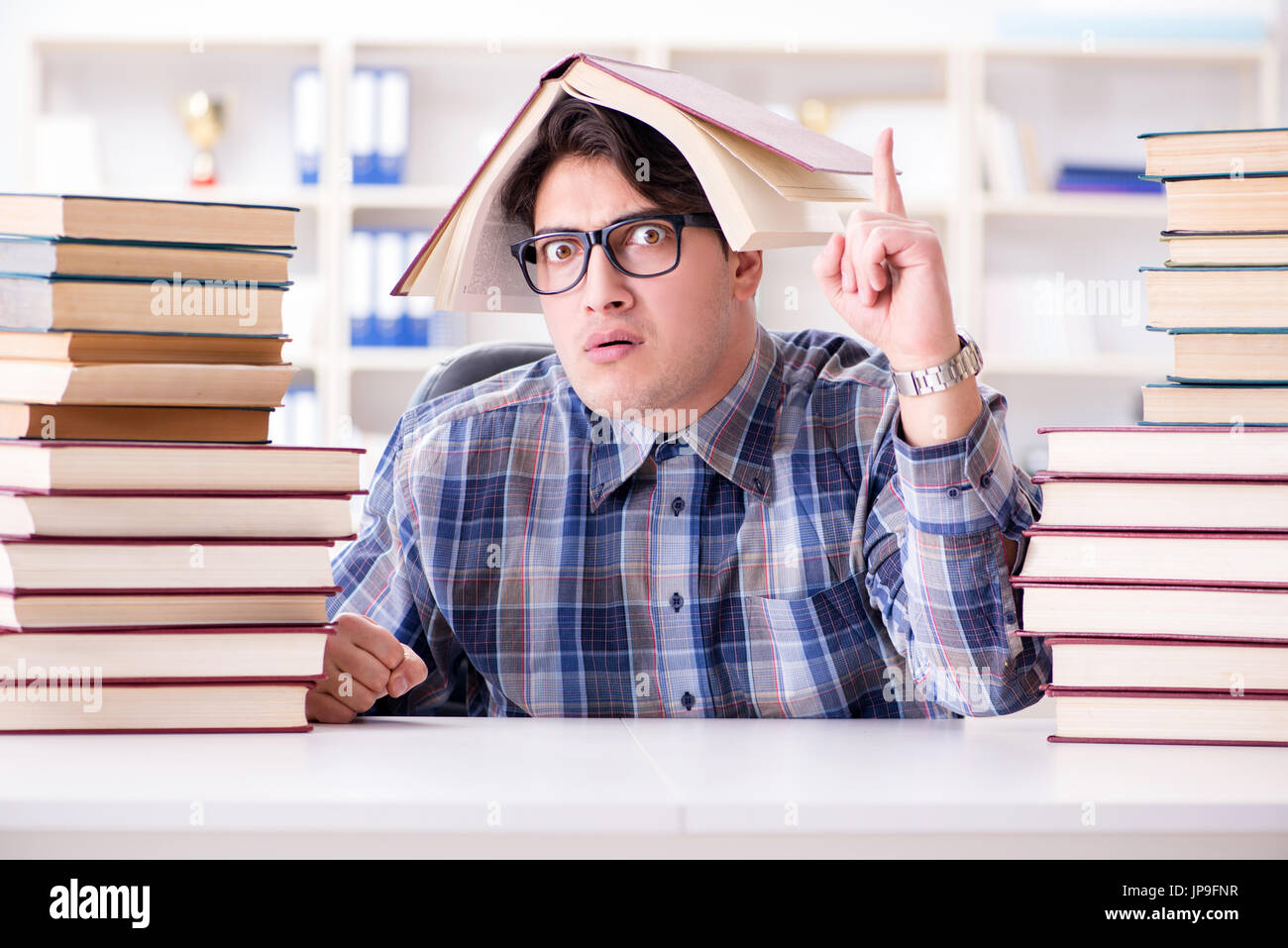 Nerd funny student preparing for university exams Stock Photo - Alamy
