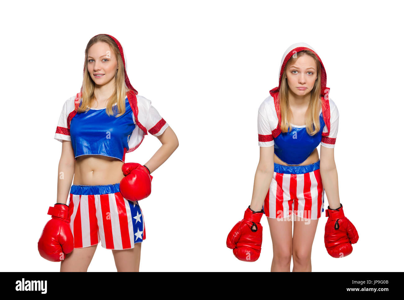 Female boxer isolated on the white background Stock Photo - Alamy