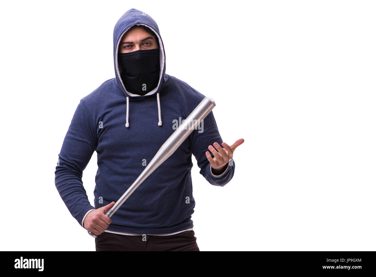 Young man hooligan with baseball bat isolated on white Stock Photo - Alamy