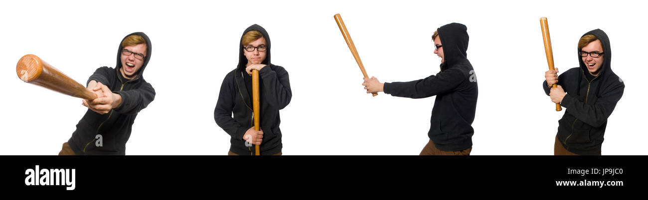 Aggressive man with baseball bat isolated on white Stock Photo - Alamy