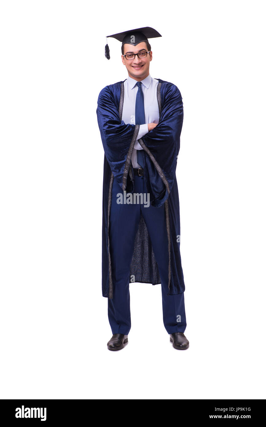 Young man student graduating isolated on white Stock Photo - Alamy
