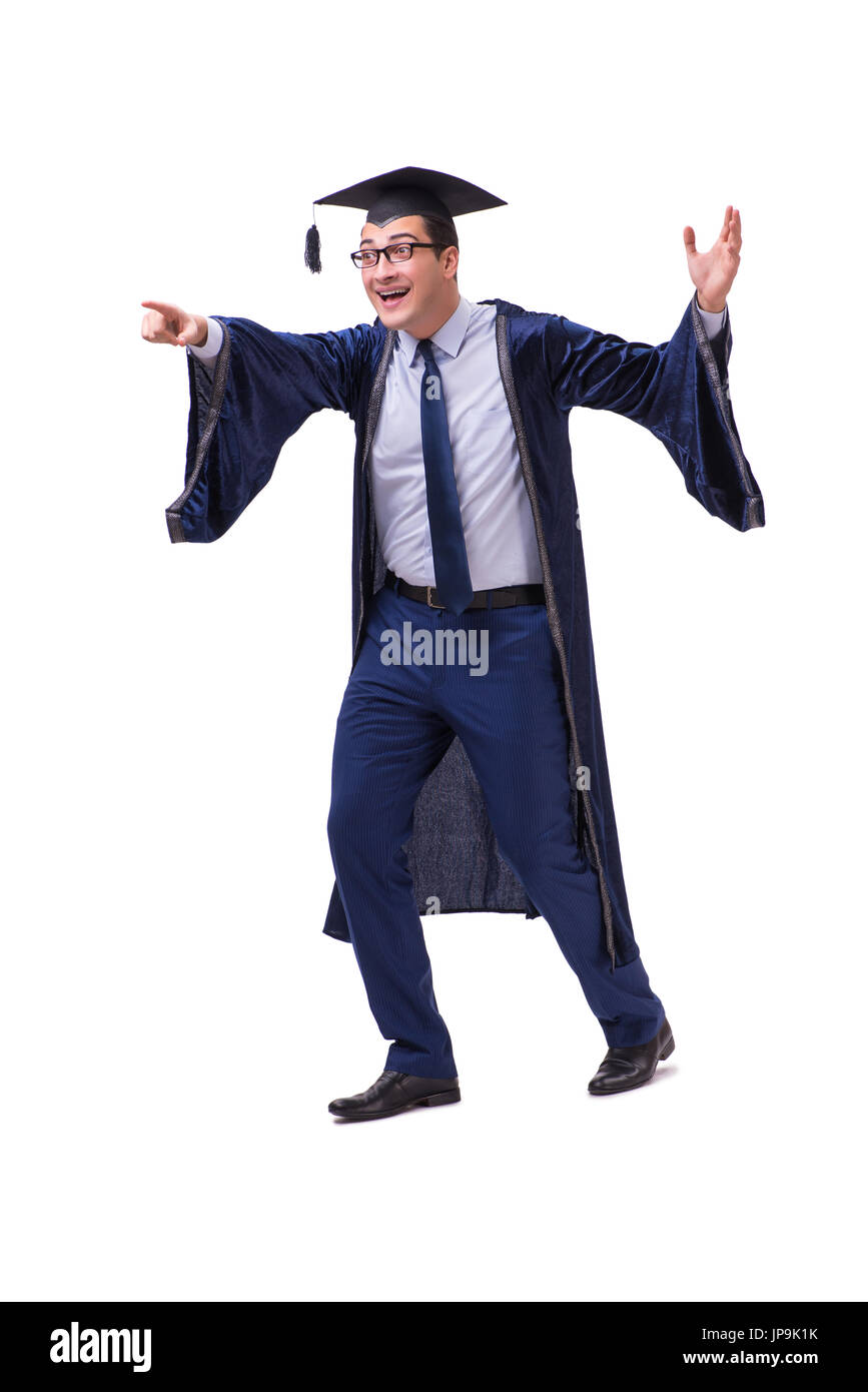 Young man student graduating isolated on white Stock Photo - Alamy